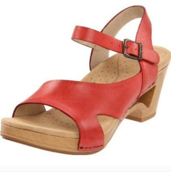 Dansko | Shoes | Dansko Tasha Leather Wood Wedge Sandal Red | Poshmark